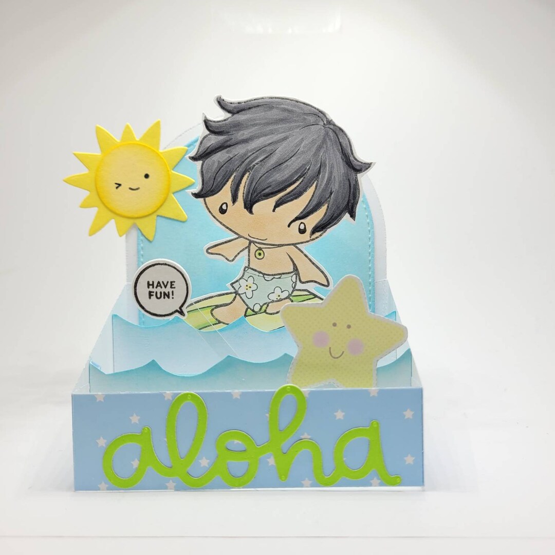 Aloha Surfer Boy Card, Aloha Spirit, Desk Display, Dimensional Note ...