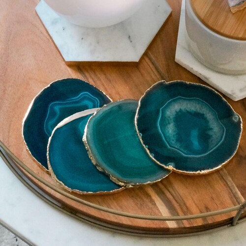 TEAL Agate Coasters. Gem Coasters. Stone Coasters. Drinkware - Etsy