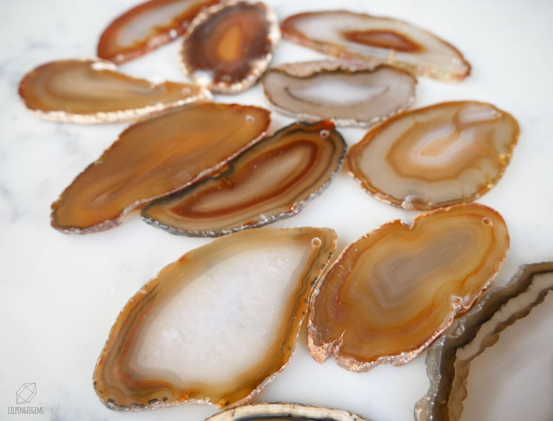 NATURAL Agate Slice Stones. DRILLED Raw Agate Slices. Tan - Etsy