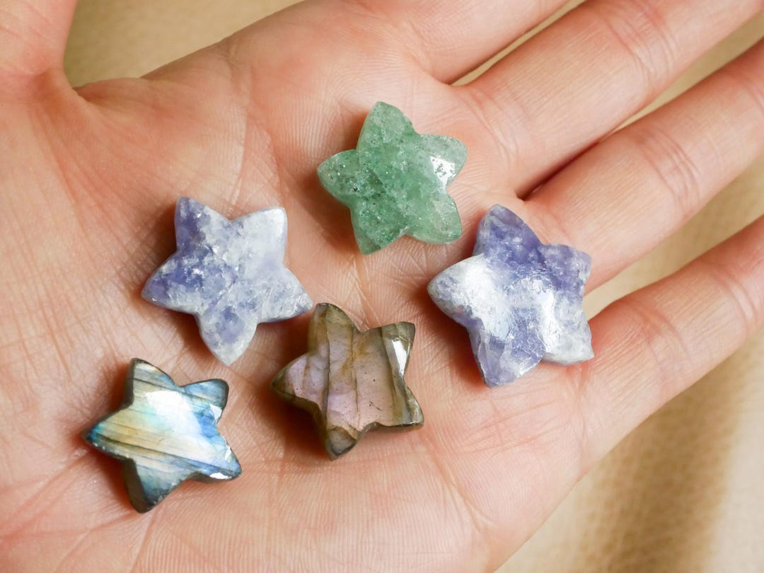 5 Gemstone Star Cabochons. Blue Quartz, Green Quartz, Labradorie. 5 ...