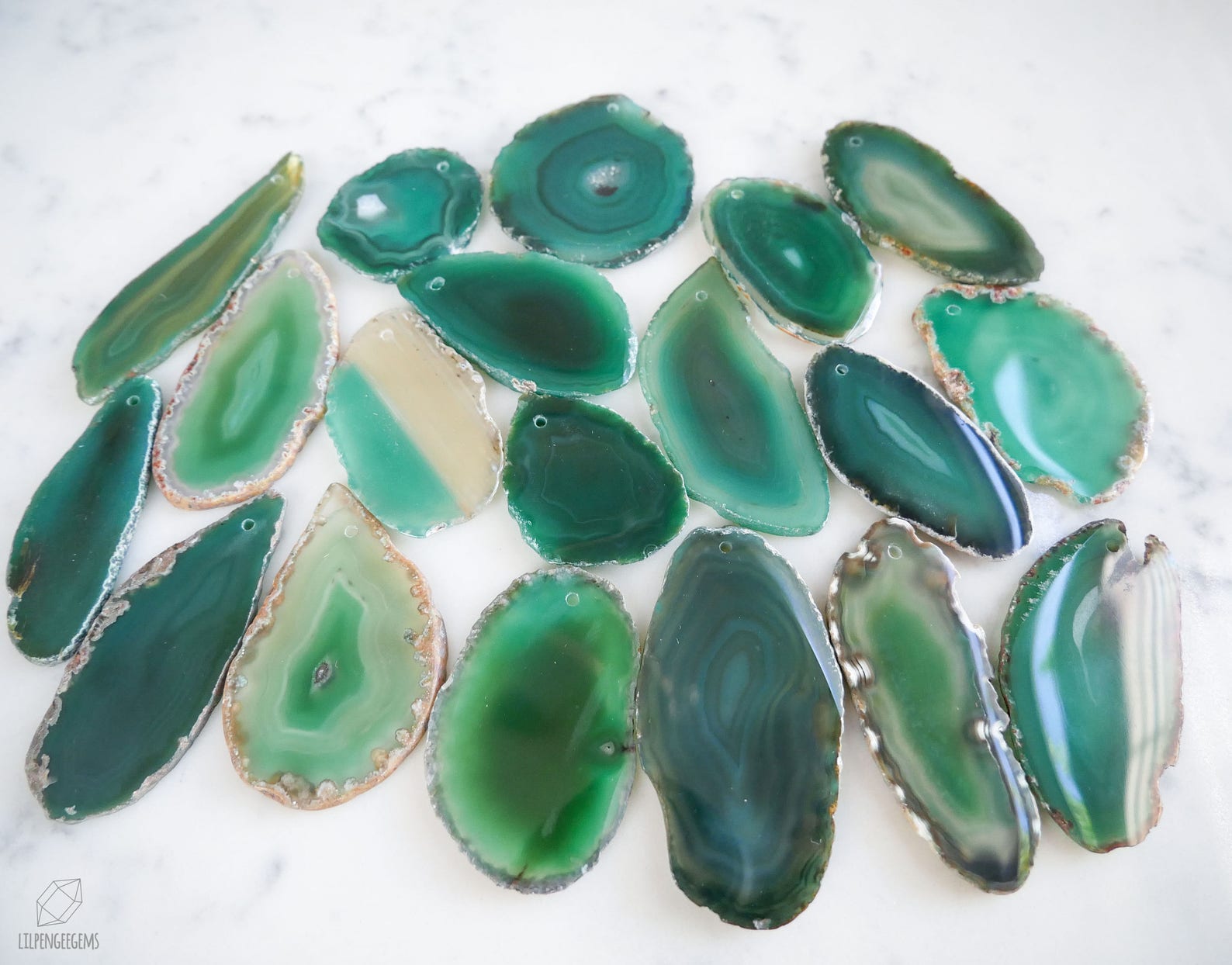 GREEN Agate Slice Stones. DRILLED Raw Agate Slices. Emerald - Etsy