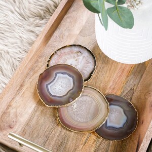 NATURAL Agate Coasters. Gold or Silver Rim. Gemstone Coasters ...
