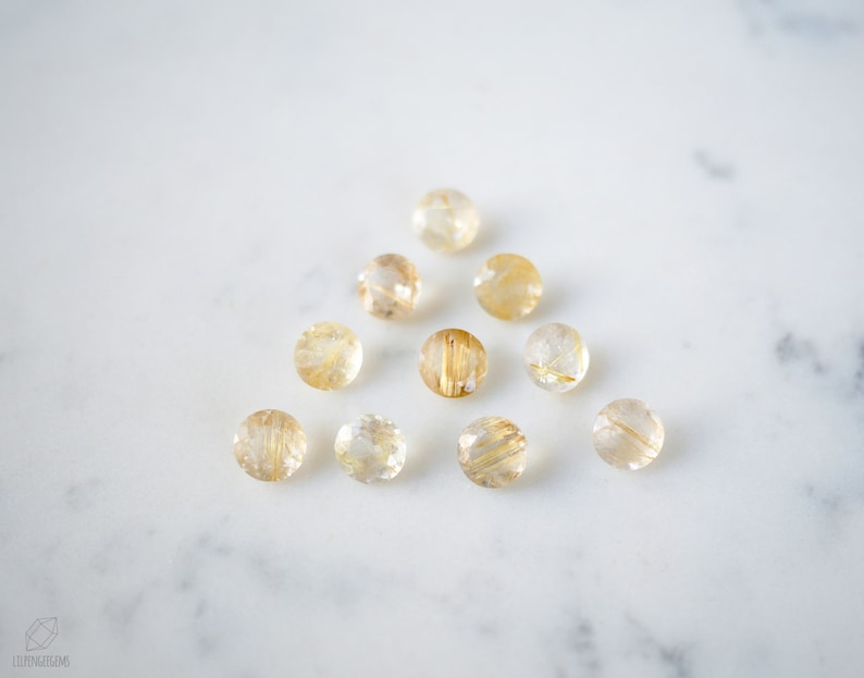10mm Golden Rutile Faceted Gem. Gold Rutilated Quartz. Gold | Etsy