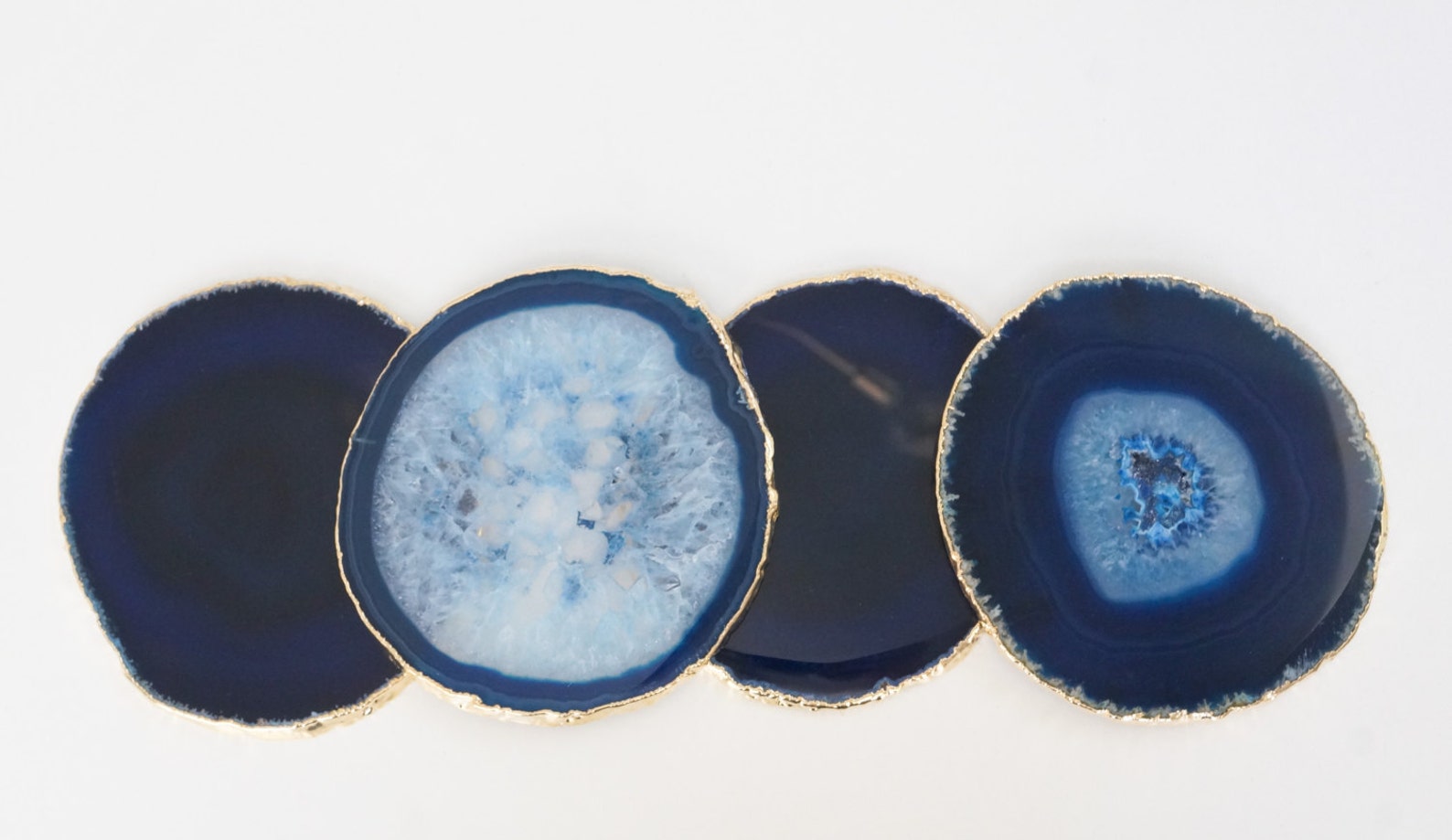 BLUE Agate Coasters GOLD or SILVER Rim. Geode Coasters. Gem Coasters ...