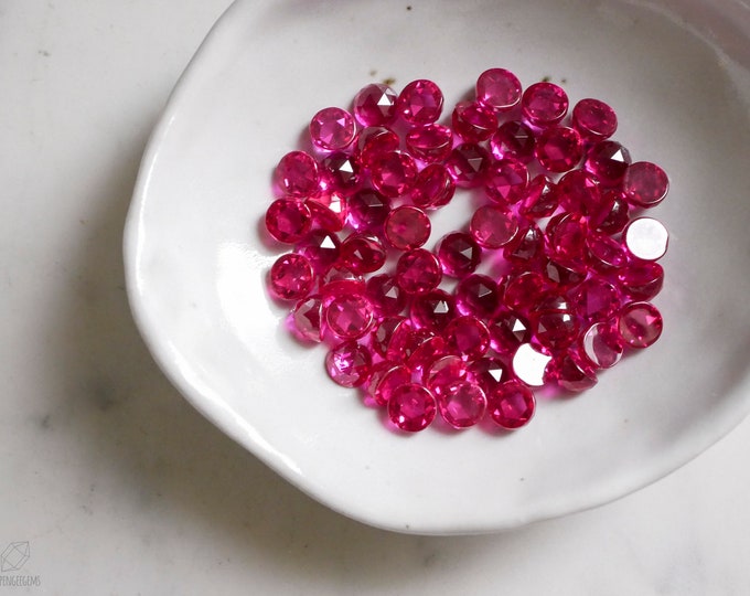 6mm Pink Ruby Faceted Cabochon. Rose Cut Pink Ruby Rose Faceted Pink ...