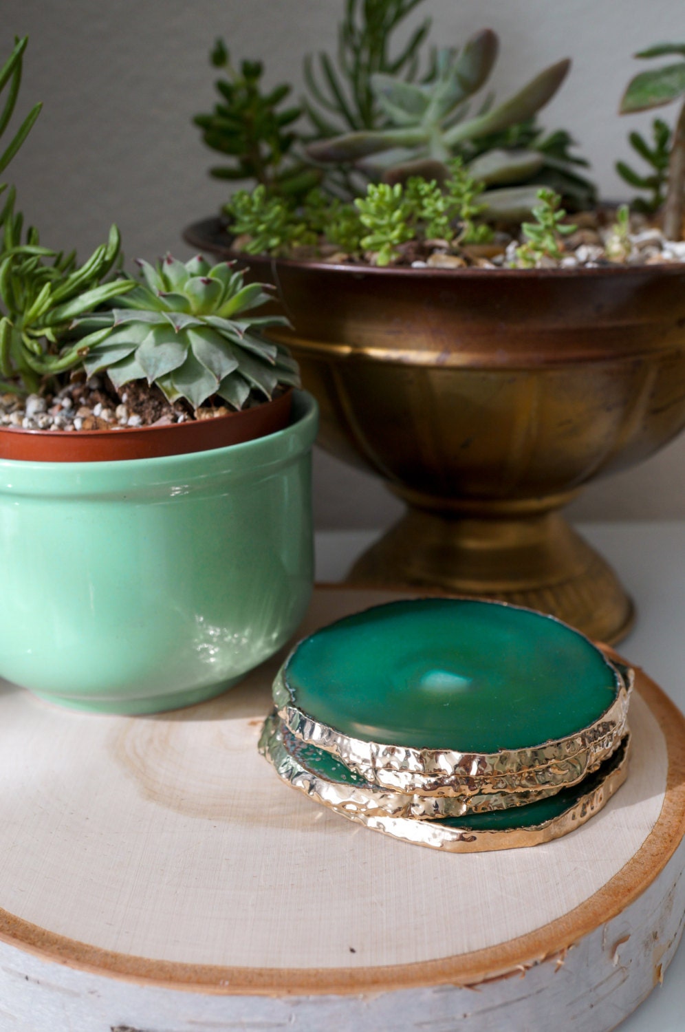 GREEN Agate Coasters. Emerald Geode Coasters. Gem Coasters. SILVER or ...