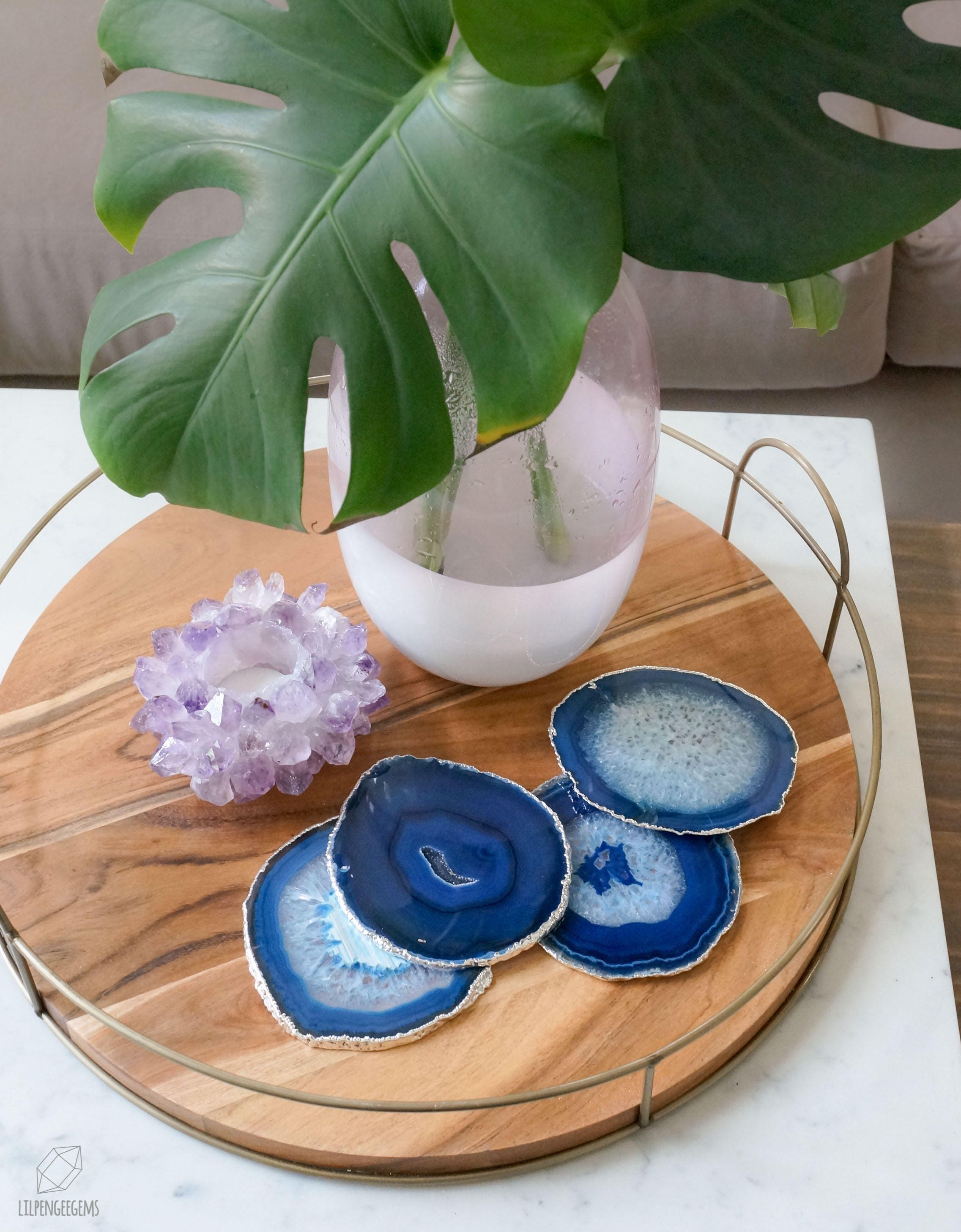 BLUE Agate Coasters. GOLD or SILVER Rim. Geode Coasters. Gem Coasters ...