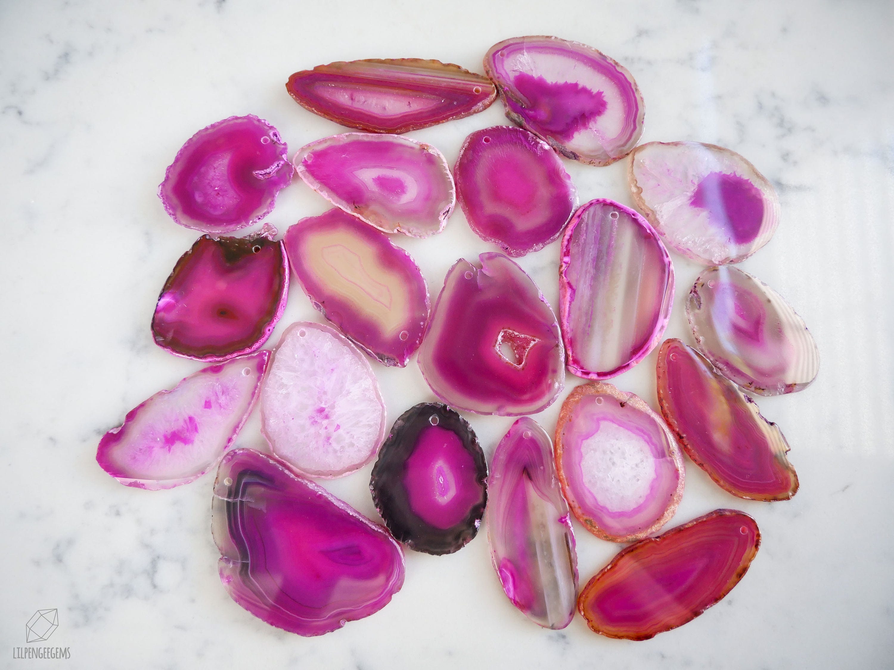 PINK Agate Slice Stones. DRILLED Raw Agate Slices. Agate - Etsy