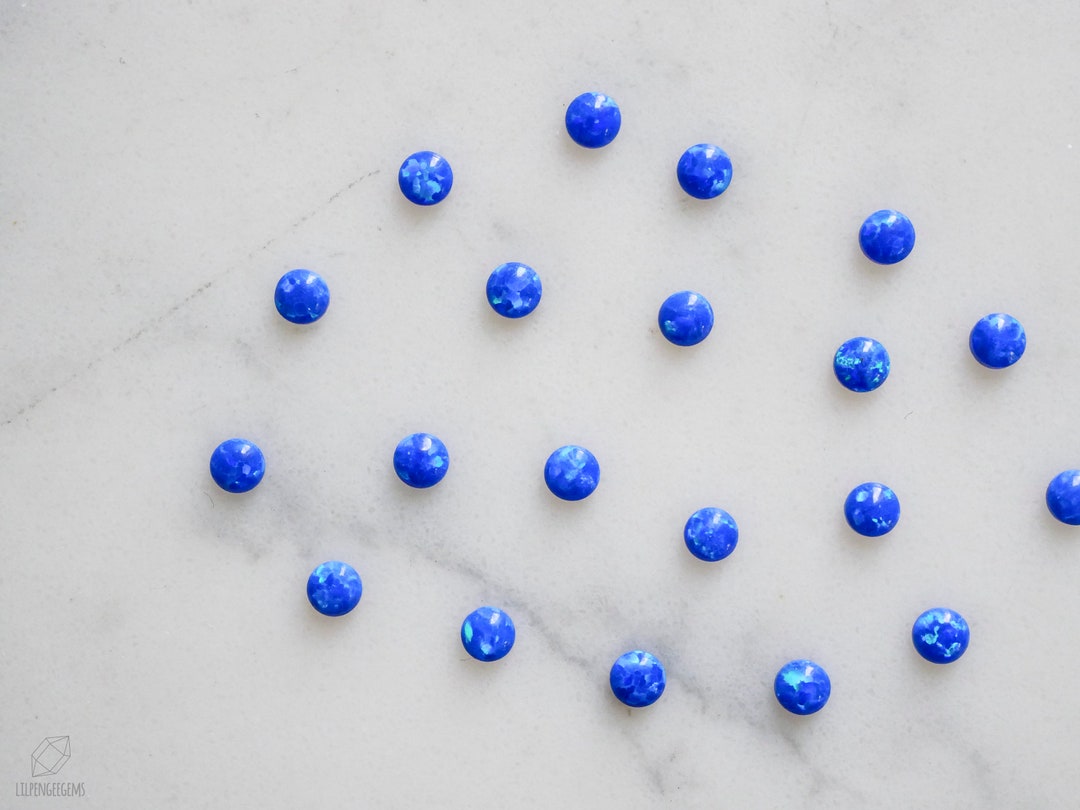 3mm Azure Opal Smooth Cabochon. Lab-grown Glitter Opal Blue Cab - Etsy