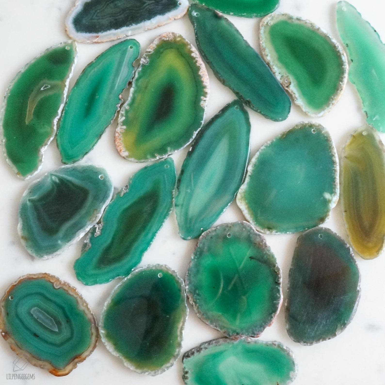 GREEN Agate Slice Stones. DRILLED Raw Agate Slices. Emerald - Etsy