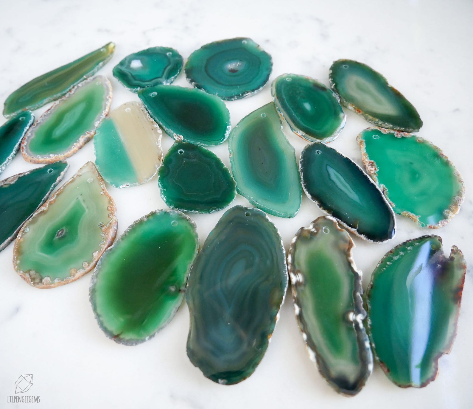GREEN Agate Slice Stones. DRILLED Raw Agate Slices. Emerald - Etsy