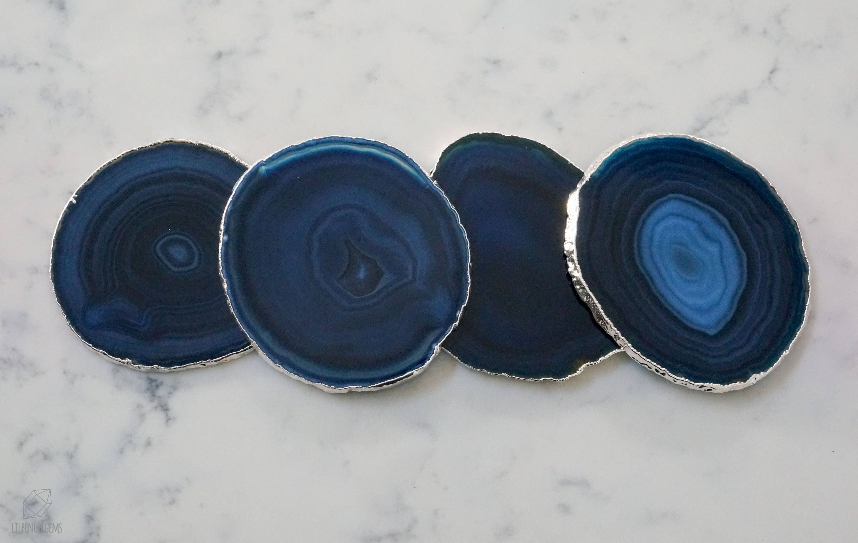 BLUE Agate Coasters GOLD or SILVER Rim. Geode Coasters. Gem Coasters ...