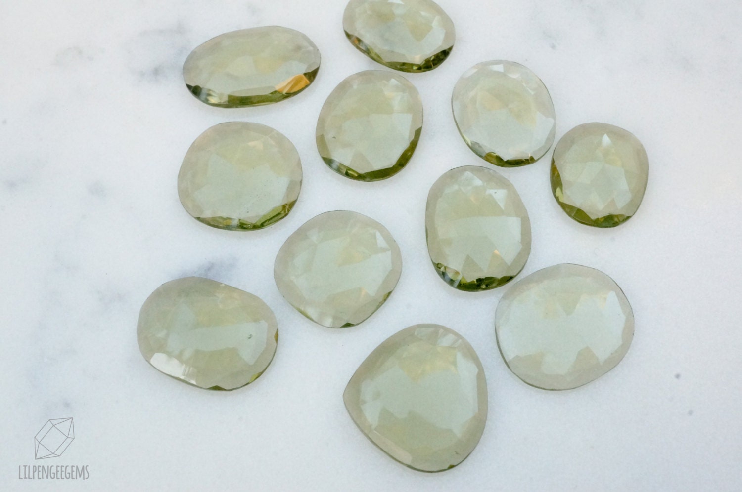 16-20mm Irregular Shape Faceted GREEN Tourmaline Gemstones. LARGE Olive ...