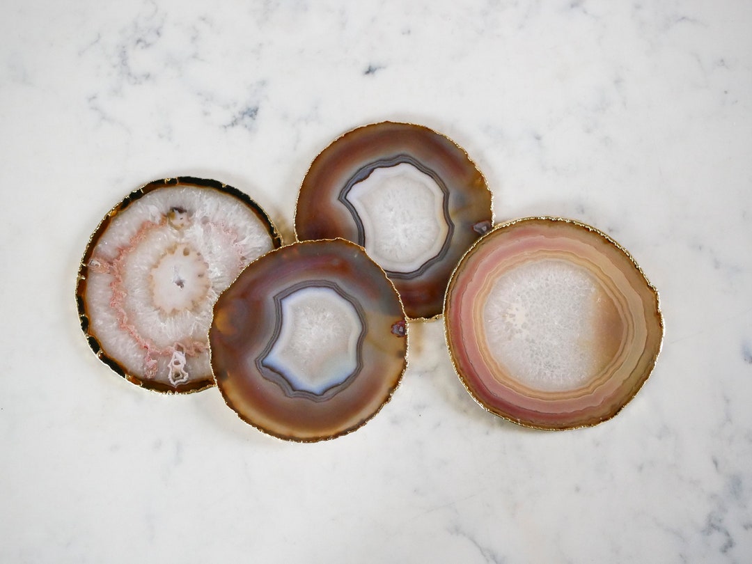 NATURAL Agate Coasters. Gold or Silver Rim. Gemstone Coasters ...