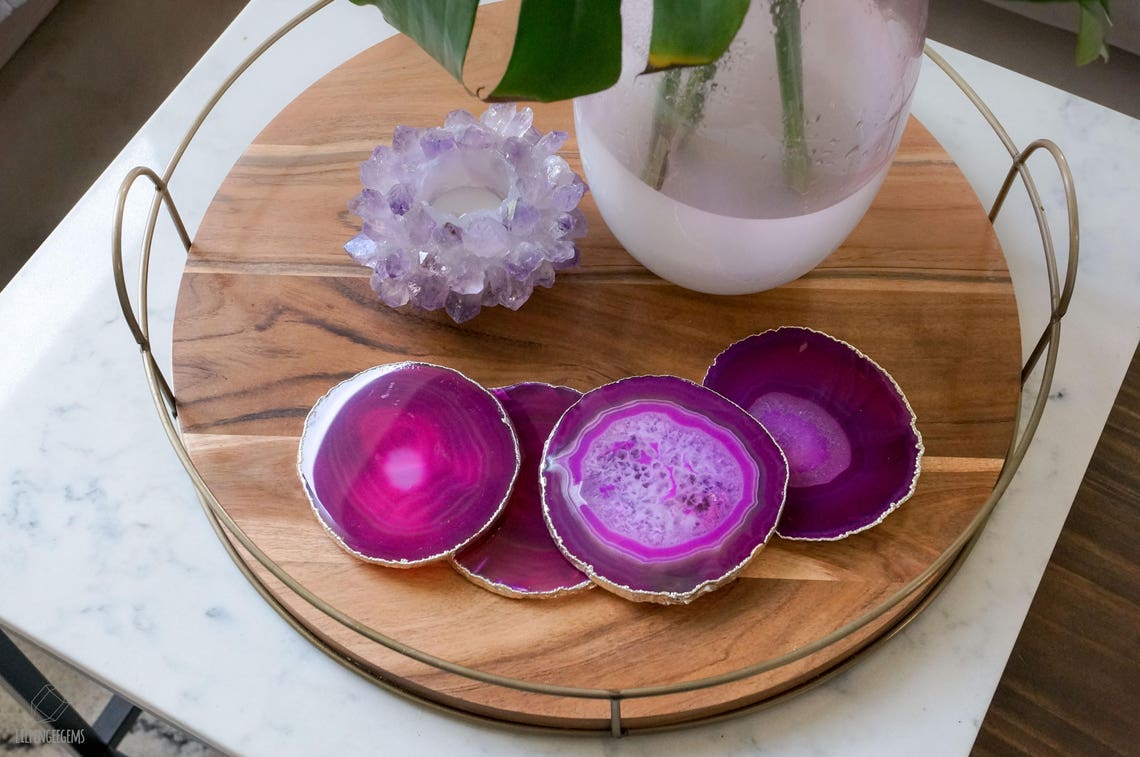 PINK Agate Coasters. Fuchsia Geode Coasters. Magenta Gem Coasters ...