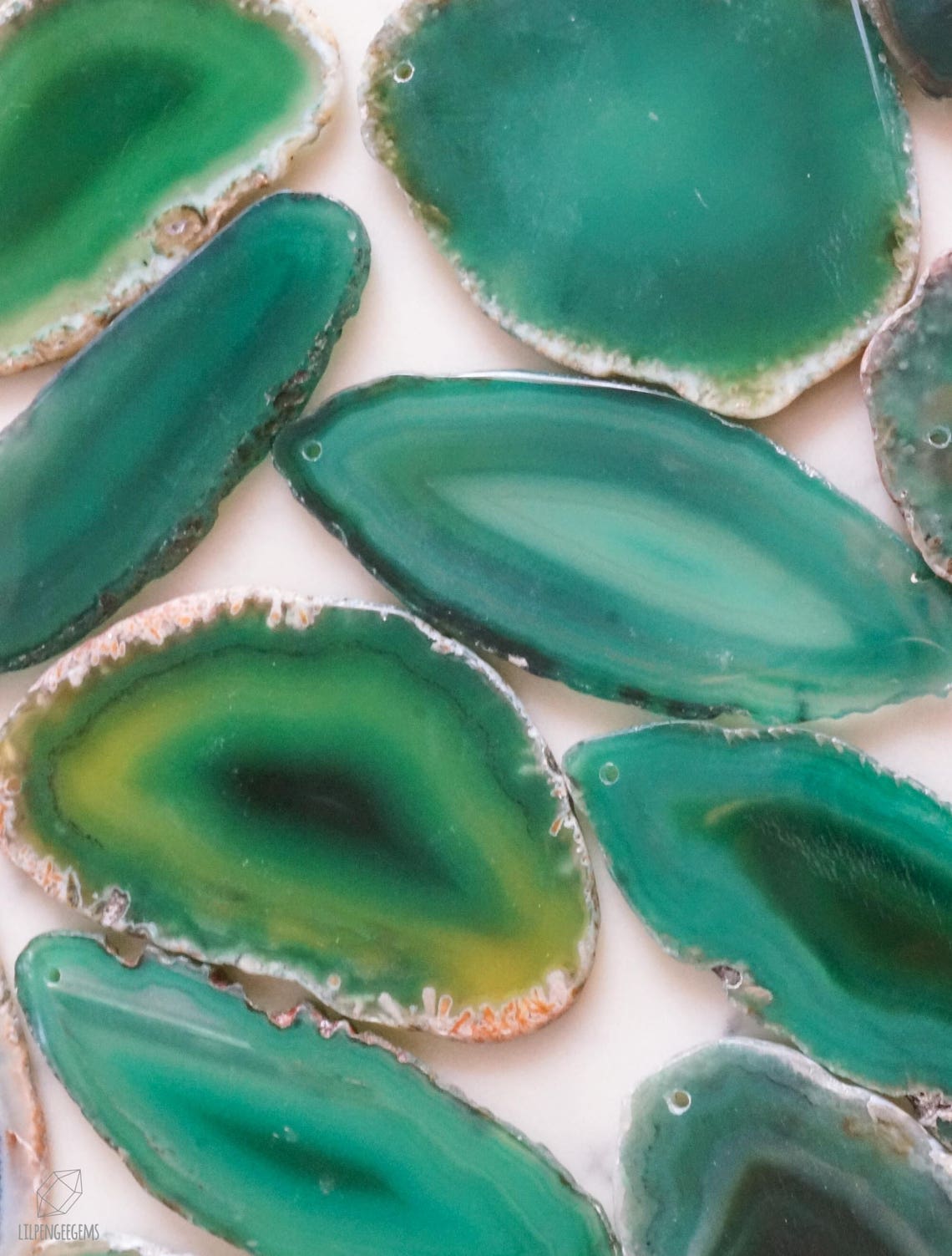 GREEN Agate Slice Stones. DRILLED Raw Agate Slices. Emerald - Etsy