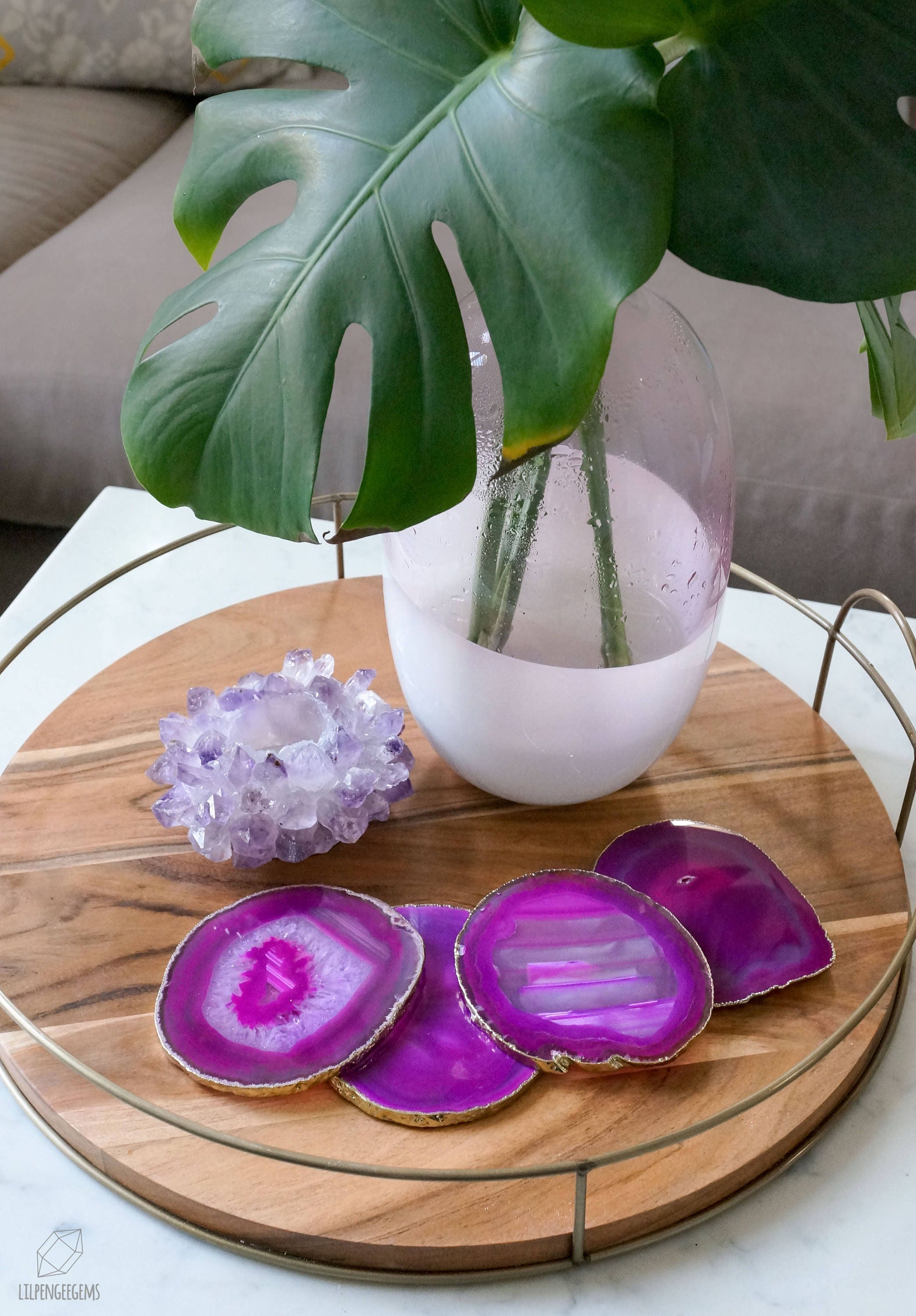 PINK agate coasters. fuchsia geode coasters. magenta gem | Etsy