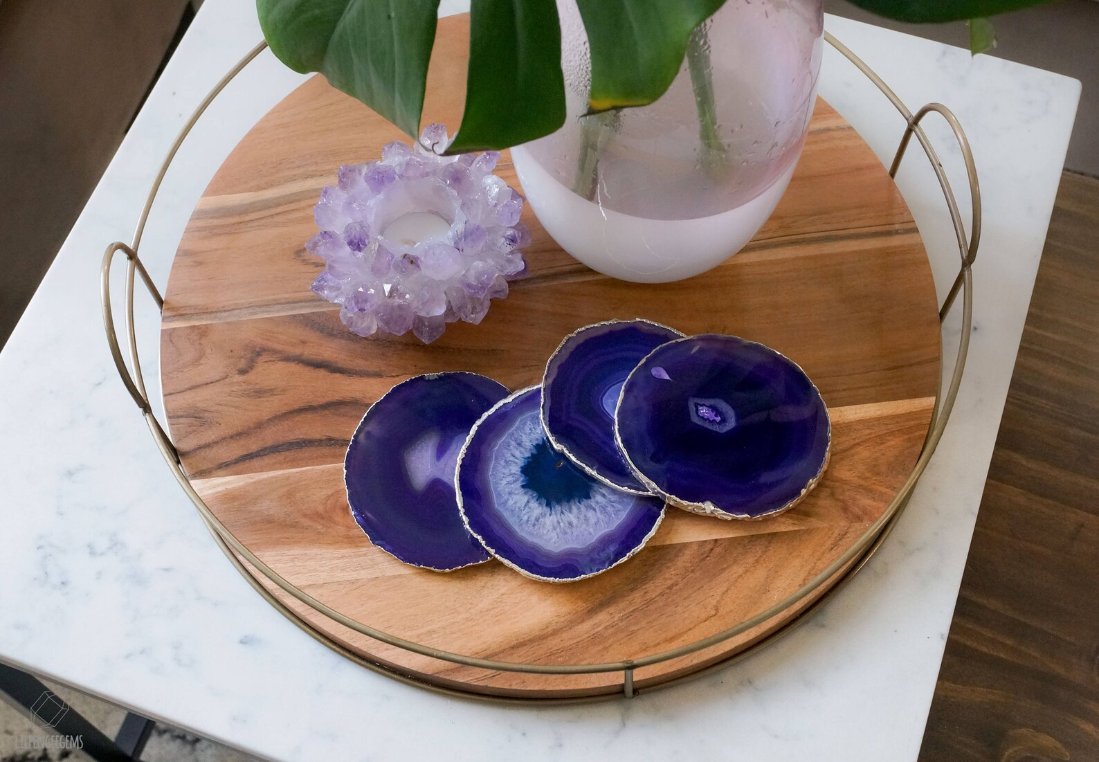 PURPLE Agate Coasters. SILVER or GOLD Rim Geode Coasters. Gem Coasters ...
