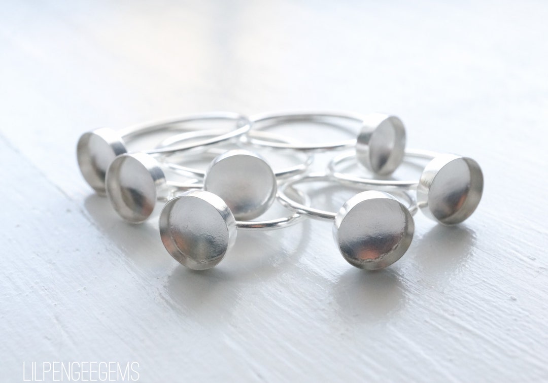 8mm Sterling Silver Ring Blank. Bezel Cup Soldered to Dainty Silver ...