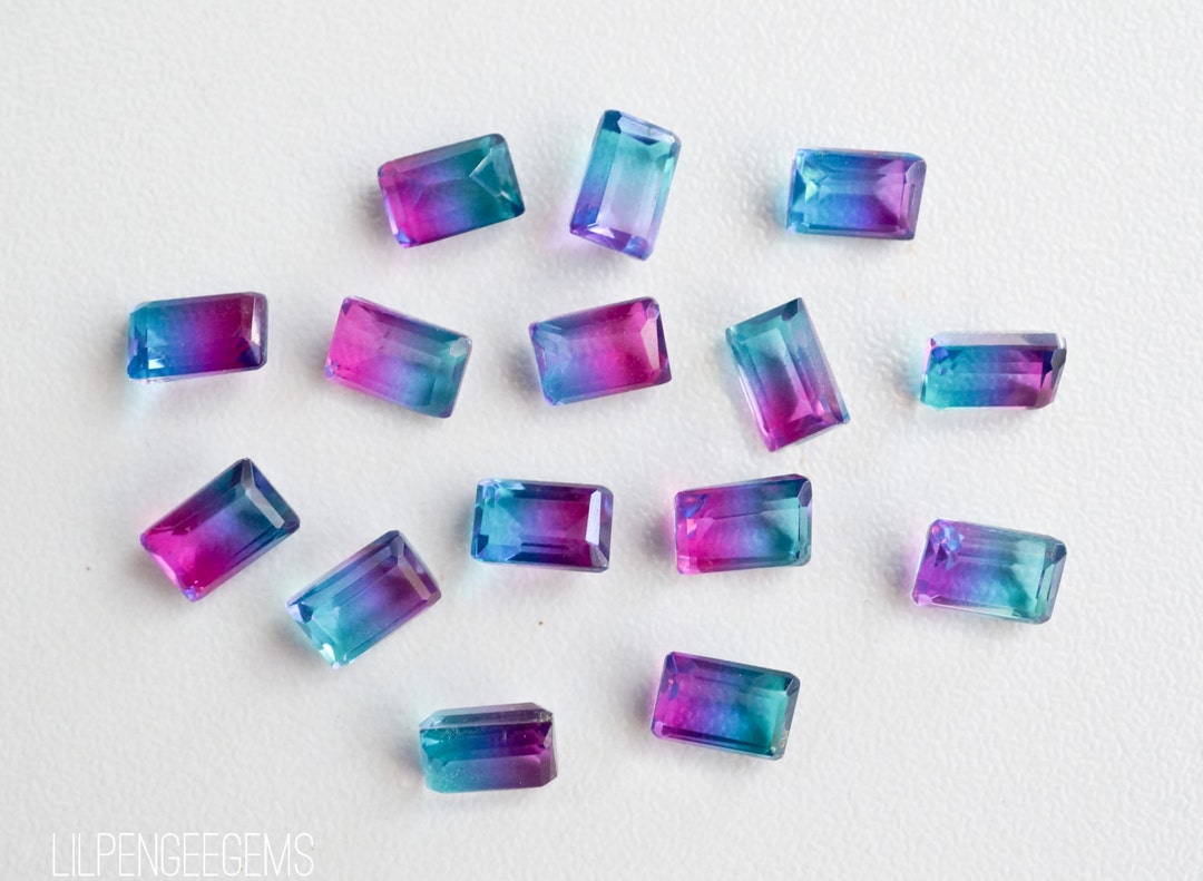 4x6mm Teal and Magenta Doublet Quartz. Bicolor OCTAGON Shape Gemstones ...