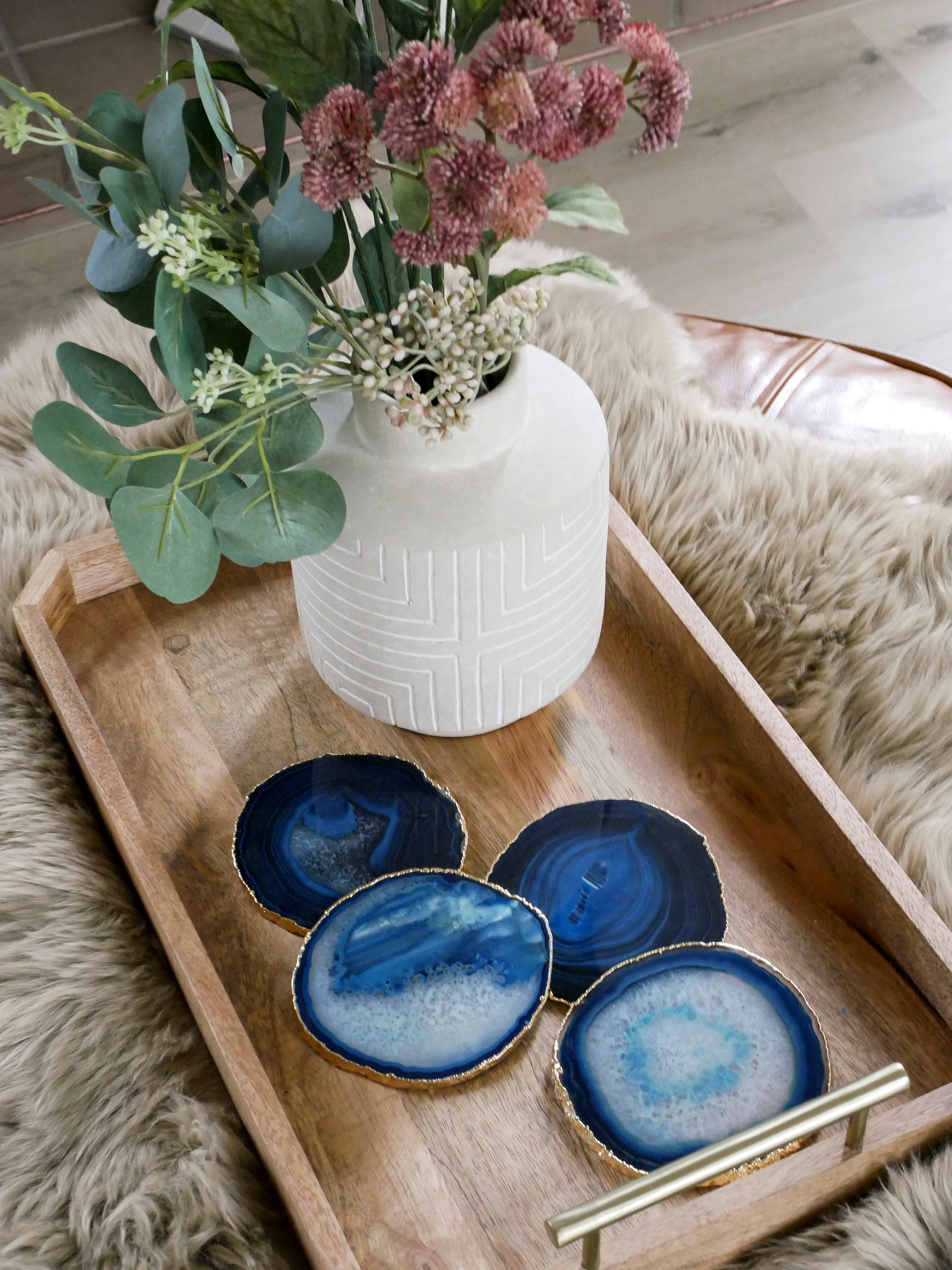 BLUE Agate Coasters GOLD or SILVER Rim. Geode Coasters. Gem Coasters ...