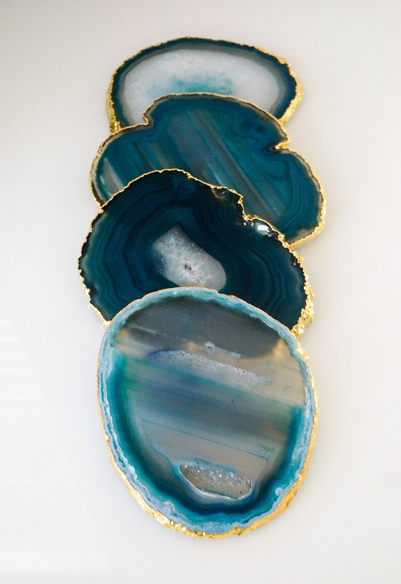 TEAL agate coasters. gem coasters. stone coasters. drinkware | Etsy