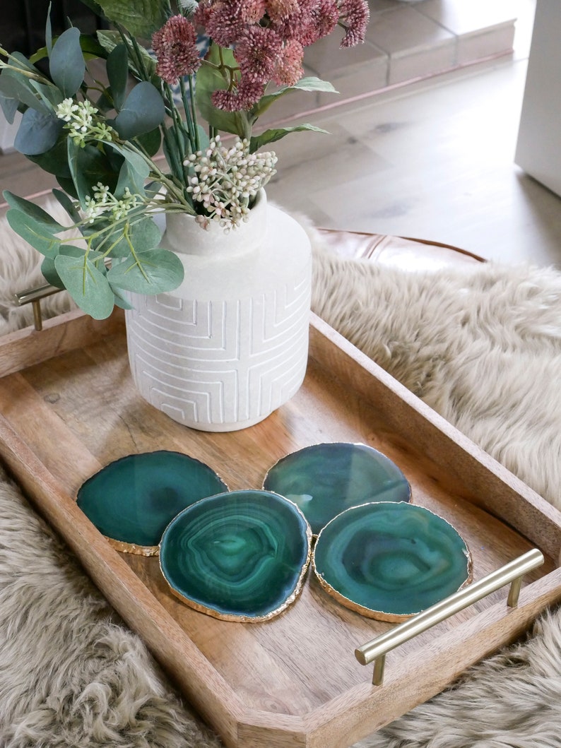 GREEN Agate Coasters. Emerald Geode Coasters. Gem Coasters. SILVER or ...
