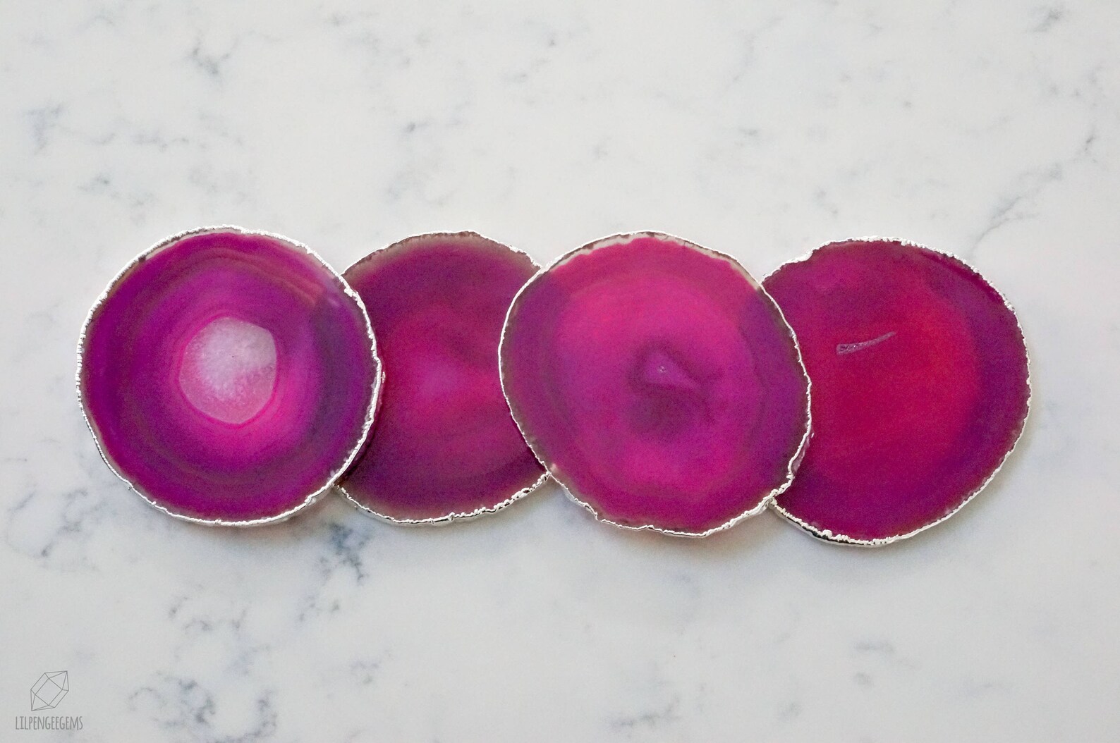 PINK agate coasters. fuchsia geode coasters. magenta gem | Etsy