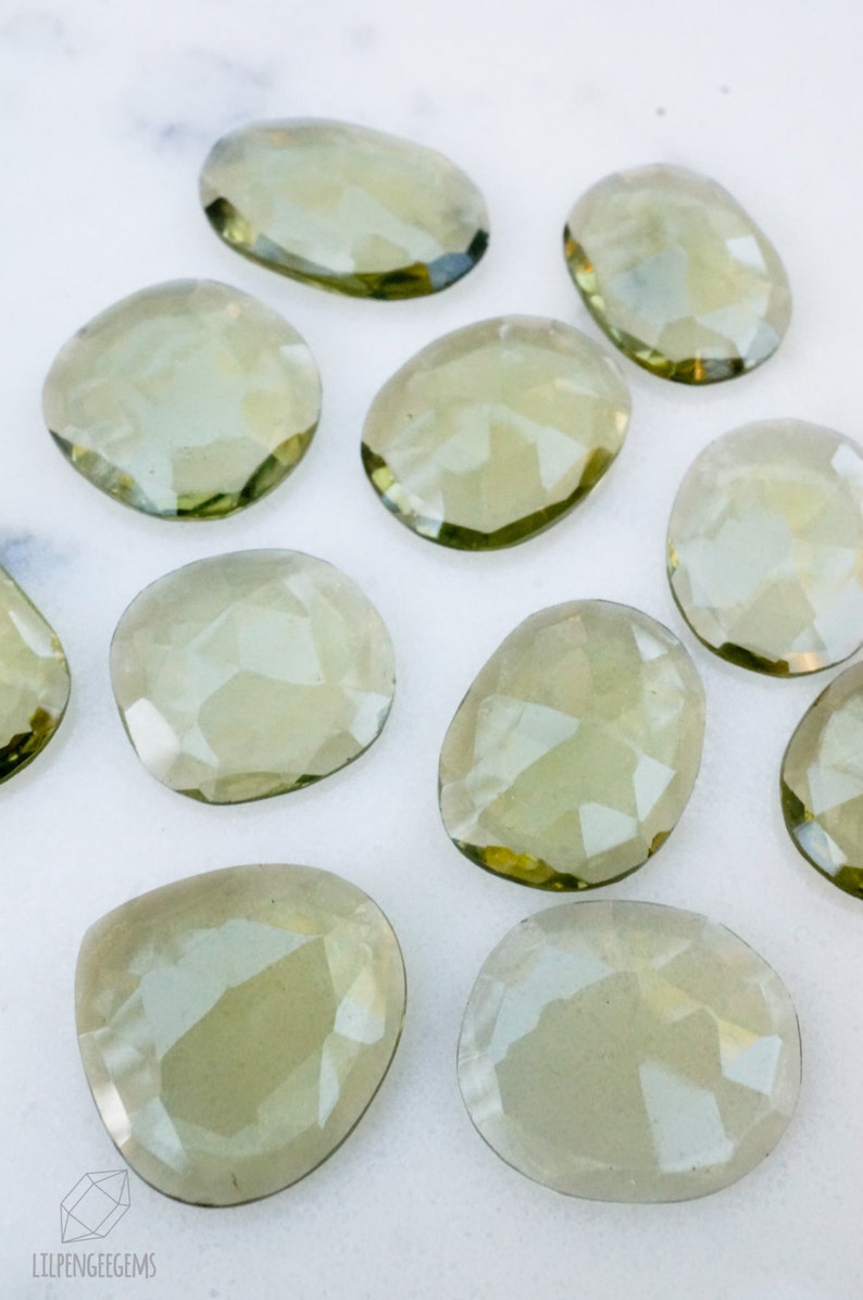 16-20mm Irregular Shape Faceted GREEN Tourmaline Gemstones. LARGE Olive ...