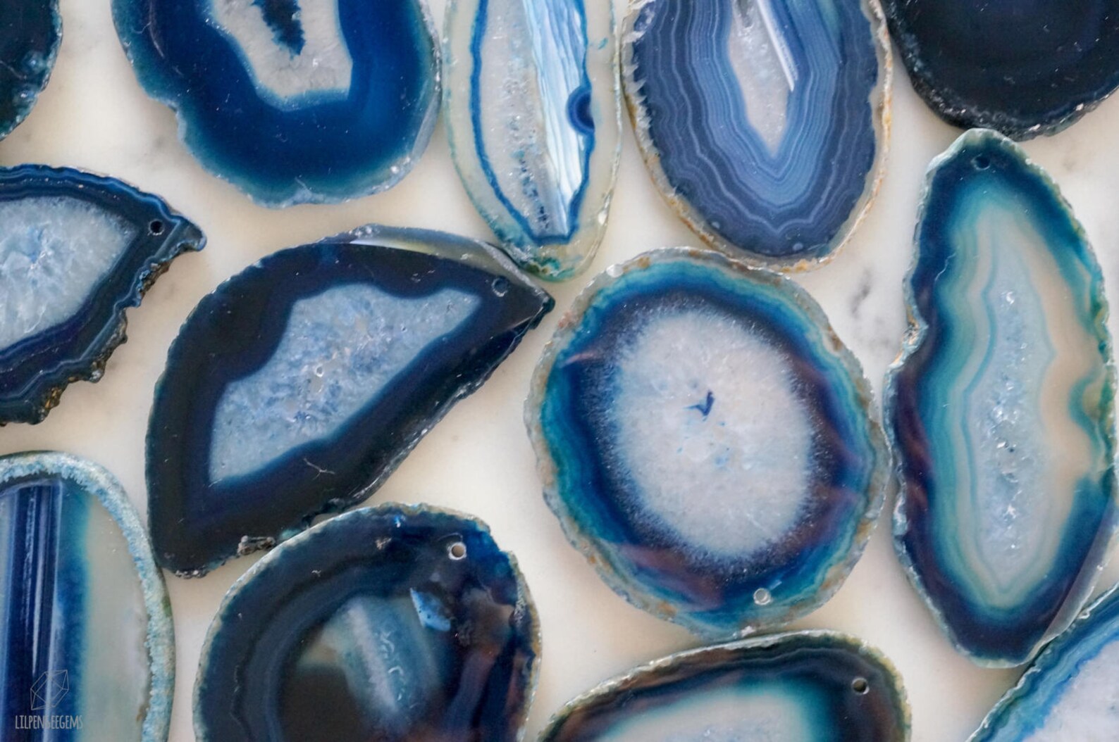 BLUE Agate Slice Stones. DRILLED Raw Agate Slices. Royal Blue - Etsy