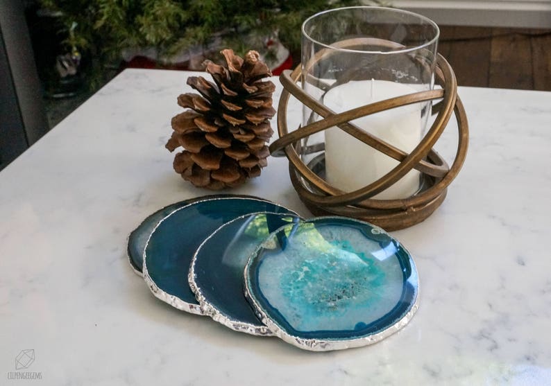 TEAL Agate Coasters. Gem Coasters. Stone Coasters. Drinkware - Etsy Canada