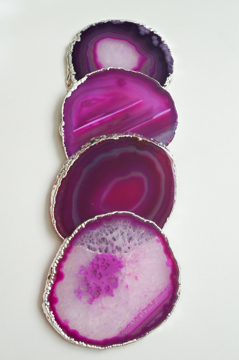 PINK agate coasters. fuchsia geode coasters. magenta gem | Etsy