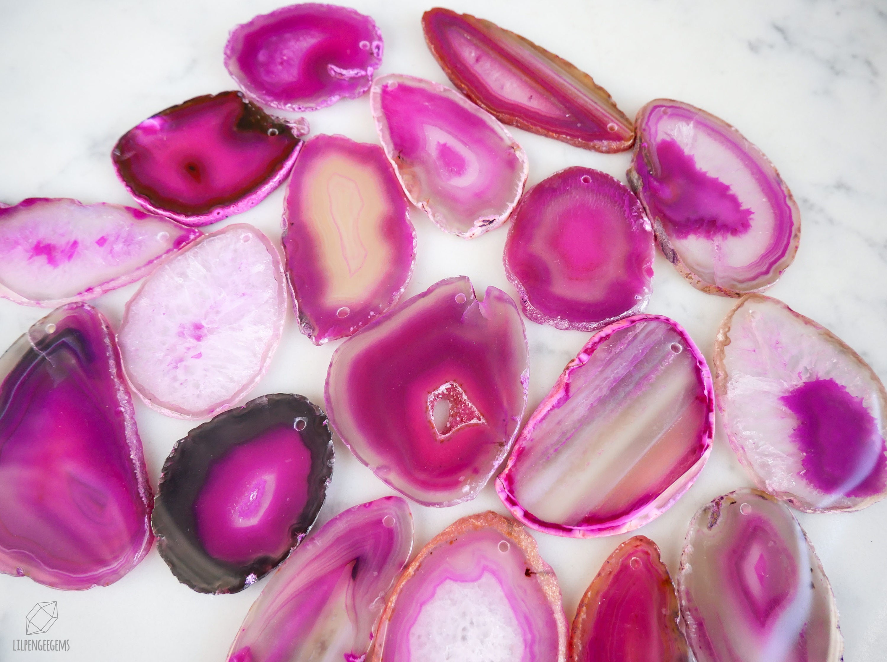 PINK Agate Slice Stones. DRILLED Raw Agate Slices. Agate - Etsy
