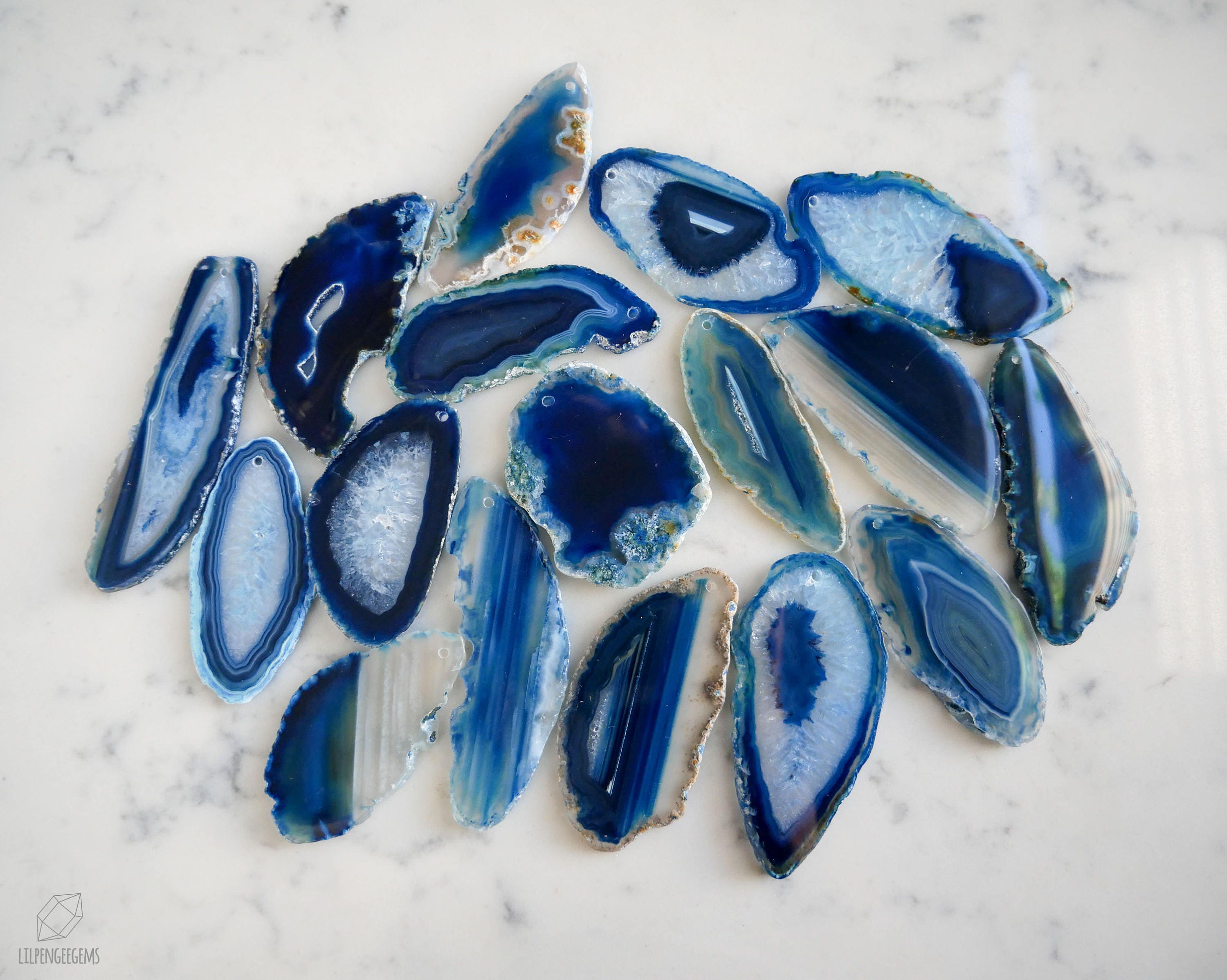 BLUE agate slice stones. DRILLED raw agate slices. Royal blue | Etsy