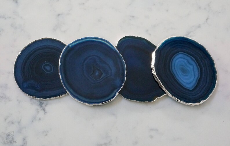 BLUE Agate Coasters. GOLD or SILVER Rim. Geode Coasters. Gem Coasters ...