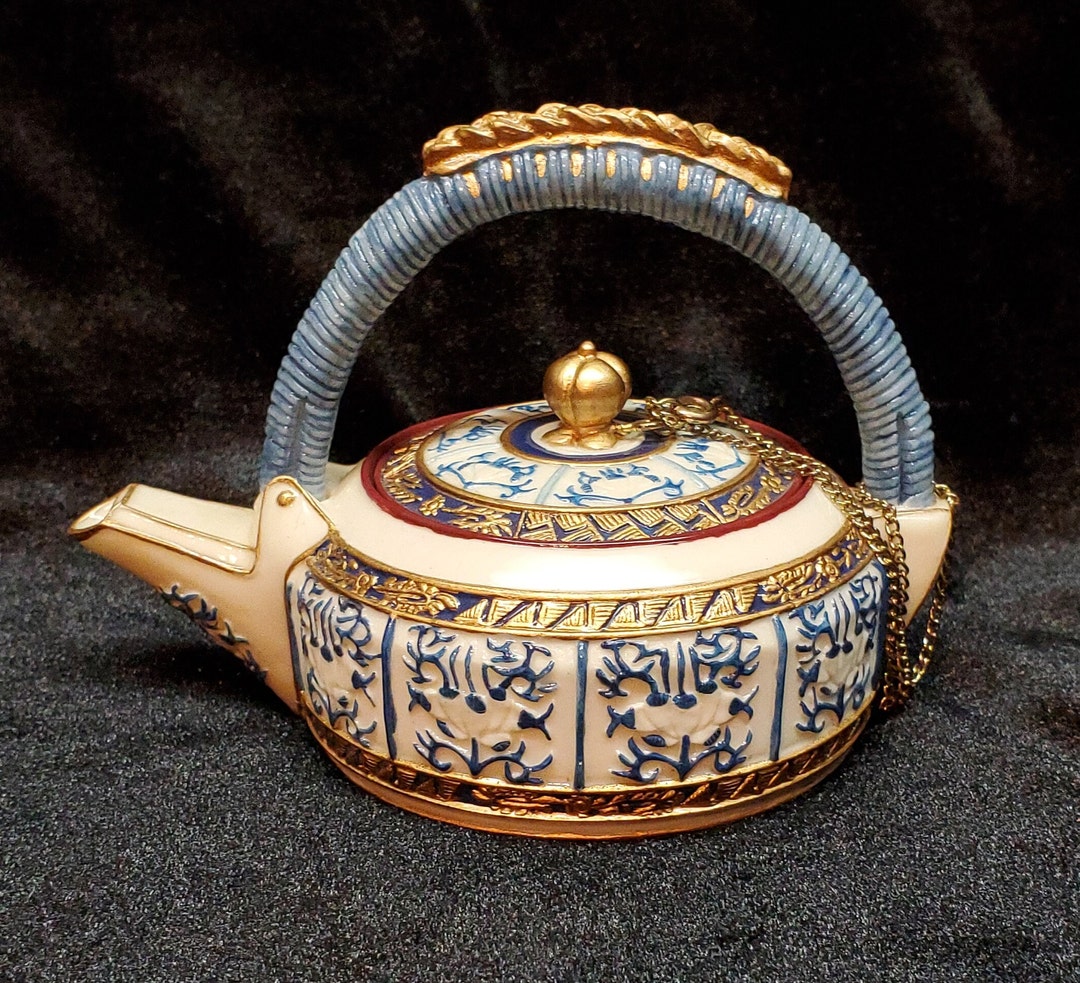 Teapot Miniature Vintage by Nini Hand Painted Resin - Etsy