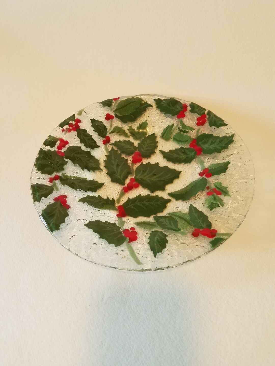Art Glass Anne C. Ross Signed Plate Holly Fused Art Glass - Etsy