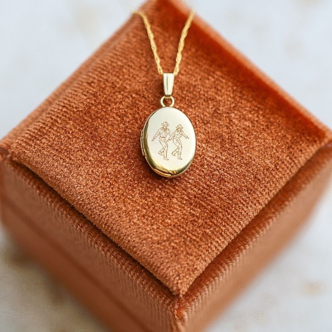 Locket Necklace 14K Gold Locket Necklace Western Bride - Etsy