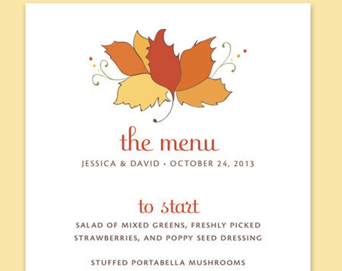 Fall Wedding Menu Card With Autumn Leaves, Fall Menu Card, Thanksgiving ...