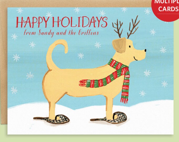 Labrador Retriever Christmas Card With Yellow Lab Illustration, Dog ...