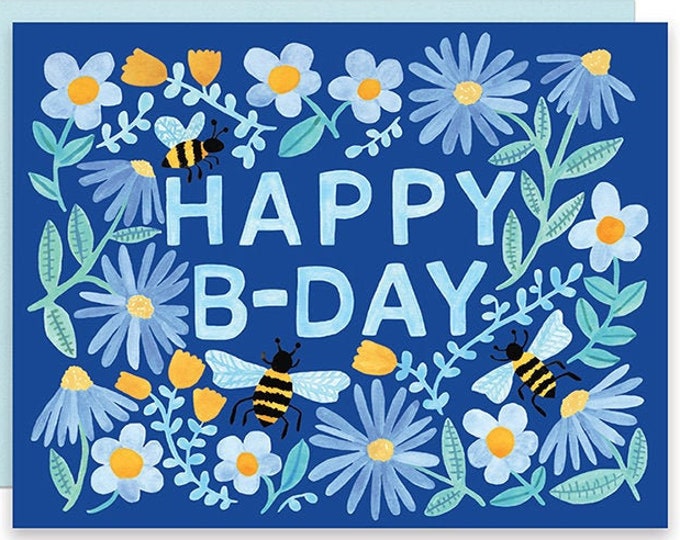Happy B-day Birthday Cake Card, Bee Birthday Card, Happy Birthday Card ...