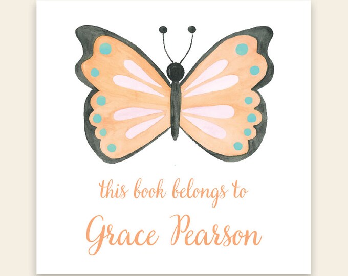 Butterfly Bookplate Watercolor Butterfly Bookplate, Monarch Butterfly ...