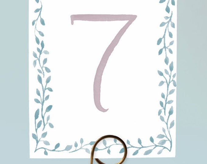 Watercolor Leaf Border Table Numbers, Rustic Wedding Table Numbers ...