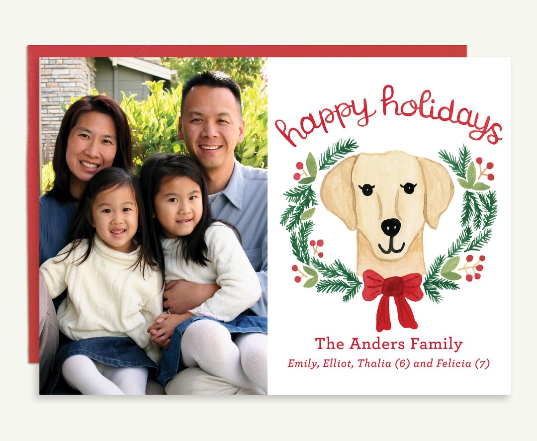 Dog Holiday Photo Card With Yellow Lab, Labrador Holiday Photo Card ...