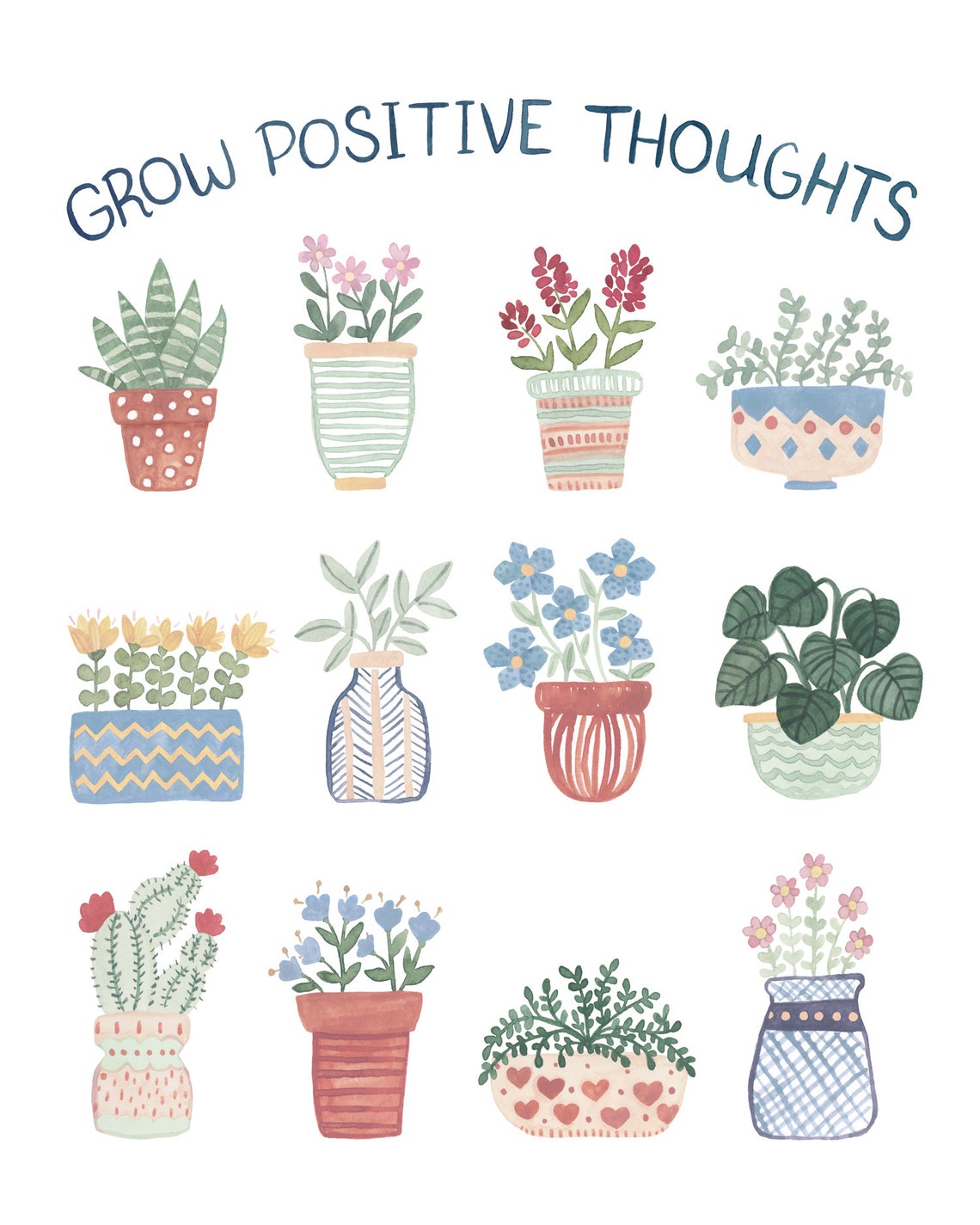 House Plant Art Print Grow Positive Thoughts Art Print House - Etsy
