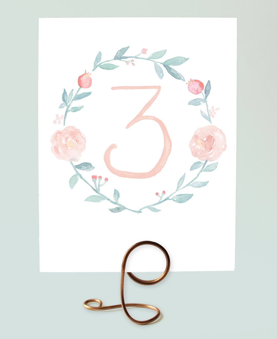 Watercolor Wreath Table Numbers Pastel Wedding Table Numbers - Etsy