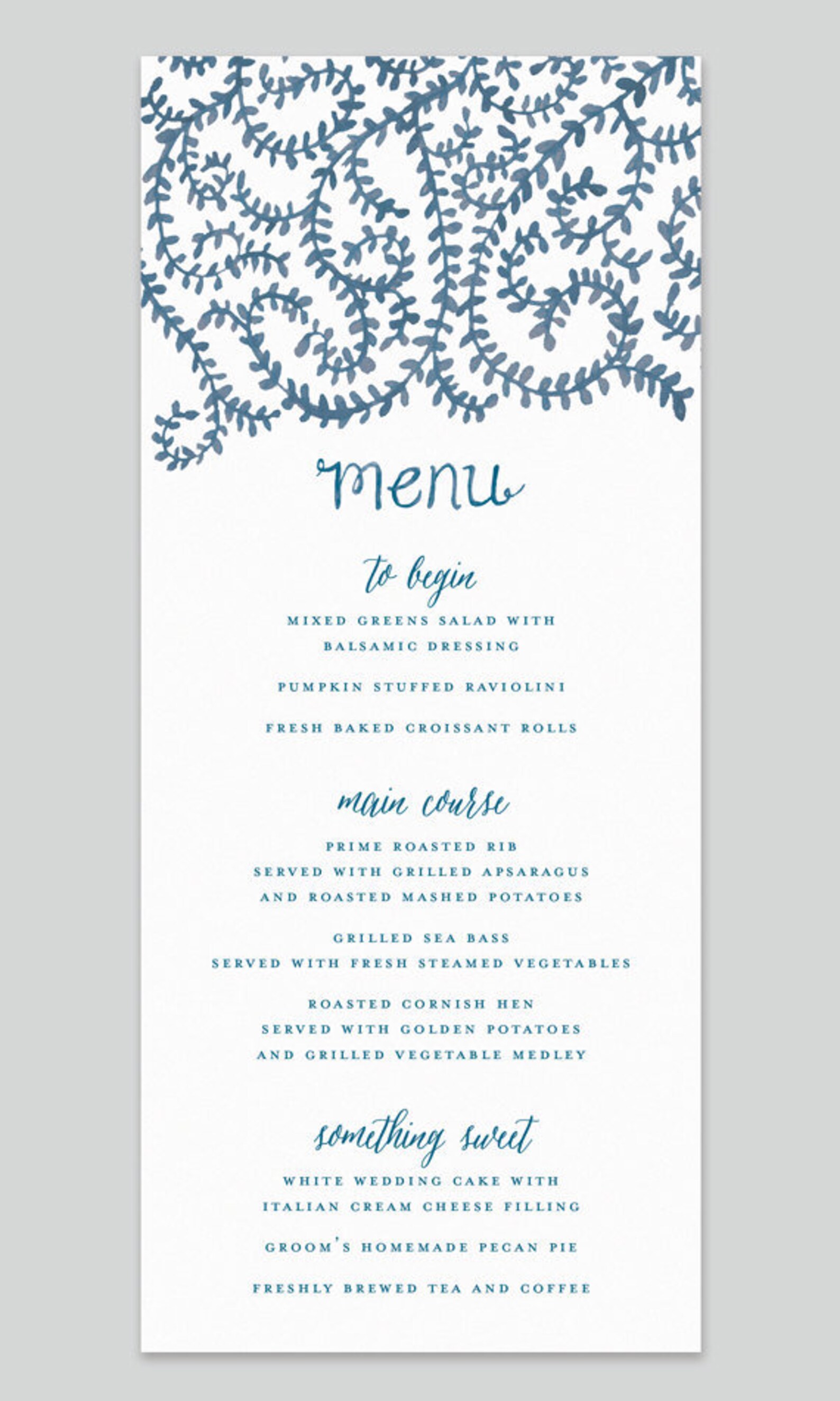 Pretty Menu Card With Hand-painted Watercolor Vine Swirl - Etsy