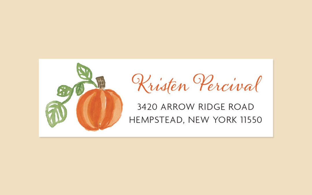 Pumpkin Return Address Label Sticker With Watercolor Pumpkin, Fall ...