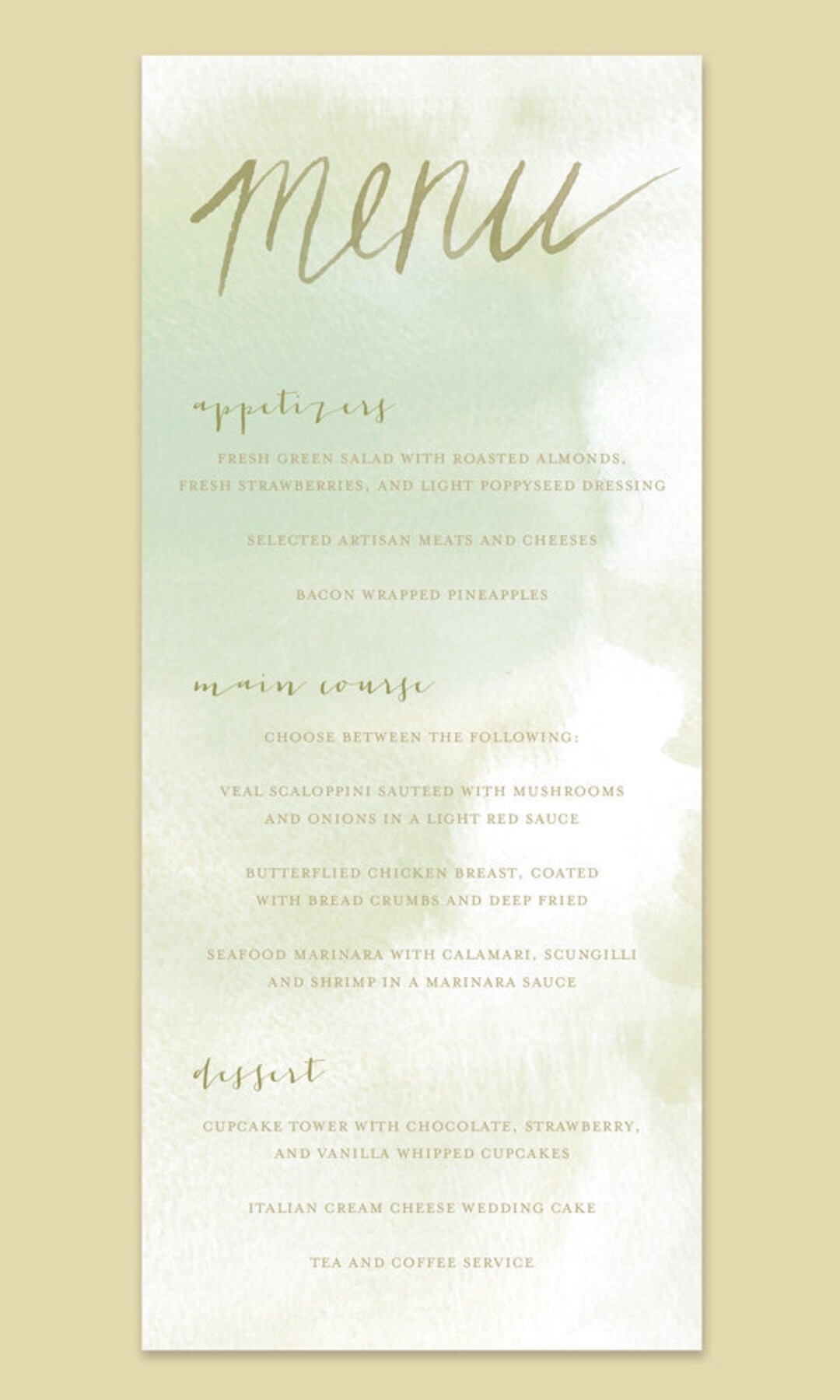Watercolor Wedding Menu Card, Watercolor Menu Card, Watercolor ...