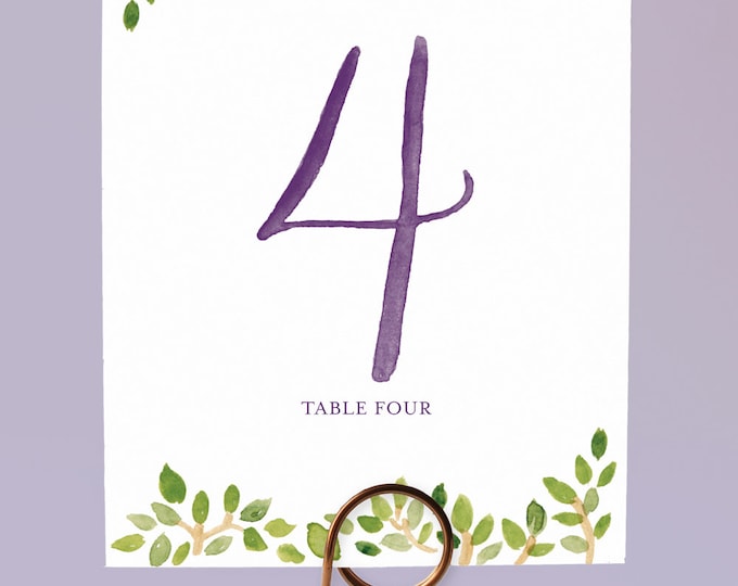 Watercolor Leaf Table Numbers, Rustic Wedding Table Numbers, Watercolor ...